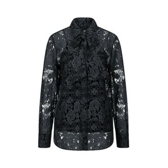 Riani Blouse en dentelle avec bordure scintillante et col &agrave; nouer - Femme - Blouses et Chemises - Noir - Taille: 40 FR