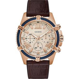 Guess Homme, Accessoires, Brun, Taille: ONE Size Montre en cuir bracelet marron