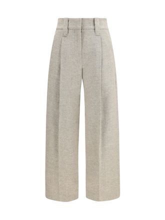 Brunello Cucinelli High-Waisted Pleated Virgin Wool Trousers - Beige
