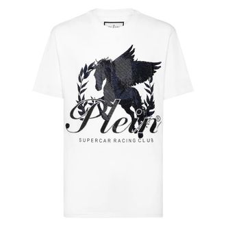 Philipp Plein Jersey T-Shirt Rundhals Racing Club - - Tops - Herren - Wei&szlig; - S