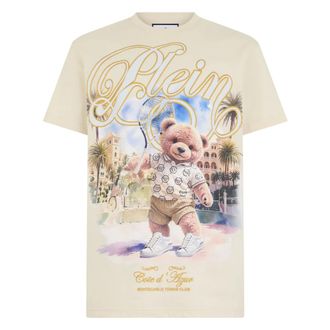 Philipp Plein Homme, Tops, Beige, Taille: 3XL T-Shirt Col Rond Teddy Tennis