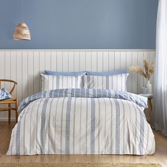 Catherine Lansfield Harbour Stripe Wende-Bettwäsche-Set mit Kissenbezügen, für Kingsize-Bett, Blau