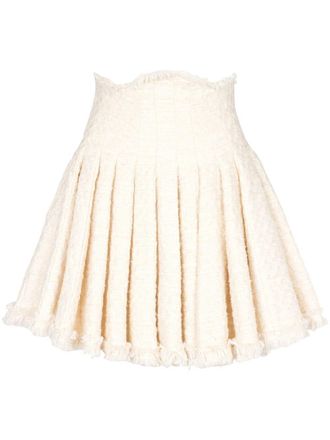 Balmain jupe pliss&eacute;e en tweed - Blanc