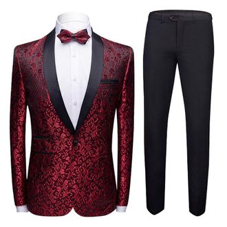 AlltheMen 2-teiliger Anzug in Kastanienbraun mit Paisley-Print im Slim Fit