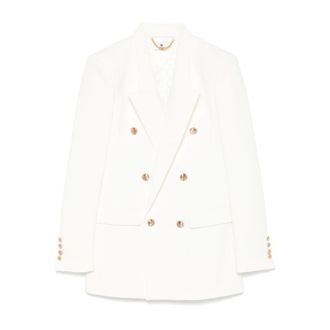 Elisabetta Franchi Femme, Vestes, Blanc, Taille: 40 FR Veste Cr&ecirc;pe avec Boutons Dor&eacute;s