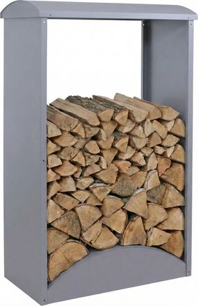 Mendler Brennholzlager HWC-P77, Kamin-/Feuerholzregal Holzlager Holzunterstand Outdoor Metall 160x98x50cm - grau