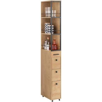 SoBuy NSR13-N Meuble Colonne, Armoire Haute &agrave; Roulettes, Meuble de Rangement &Eacute;troit avec 3 &Eacute;tages et 3 Tiroirs, Pour Salle de Bain, Cuisine, Salle &agrave;