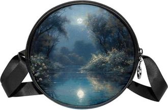 Generic Petit sac &agrave; bandouli&egrave;re Circle Beauty pour femme, petit sac &agrave; bandouli&egrave;re avec fermeture &eacute;clair, bretelles r&eacute;glables, sac &agrave; main rond d&eacute;contract&eacute; pour