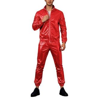 Generico Ensemble de sport deux pi&egrave;ces en mat&eacute;riau brillant accrocheur Ensemble Wet Look pour f&ecirc;tes clubs et sport Surv&ecirc;tement pour homme avec effet brillant, 