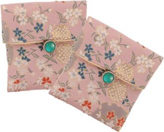 Hemoton 2 pi&egrave;ces Pochette Bijoux Voyage Femme Tissu Brocart Chinois Lot de Organisateurs avec Rabat Protection pour Bagues Boucles Oreilles Colliers Bracelets