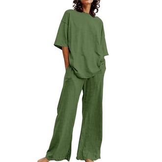 Generic Co Ord Ensembles pour femme Printemps/&eacute;t&eacute; A&iuml;d Al Fitr Musulman Couleur unie Col rond Sweat &agrave; capuche Jupe mi-longue Pantalon d&eacute;contract&eacute; Ensemble 2 pi