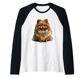 Whyitsme Design Illustration eines orangefarbenen pommerschen Hundes Raglan