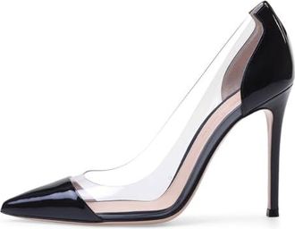 Generic Talons Hauts Transparents en PVC pour Femmes, Chaussures à Bout Fermé Talons Aiguilles Escarpins de Soirée Sexy à Enfiler à Bout Pointu pour Bal de Pr