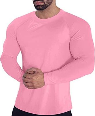 Generic T-shirt basique coupe ajustée pour homme printemps et été fitness sport à manches longues col rond couleur unie élastique bas haut pour sports dintéri