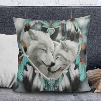 Showudesigns Kissenbezug mit Wolf-Motiv, dekorativ, quadratisch, f&uuml;r Freundinnen, Geburtstagsgeschenke, Traumf&auml;nger, Paar, wei&szlig;e W&ouml;lfe