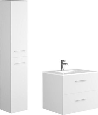 Vente-Unique Vente-unique - Meuble de salle de bain suspendu simple vasque avec colonne de rangement - Coloris blanc - 60 cm - kayla