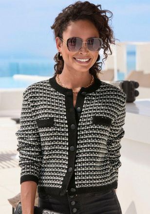 Lascana Strickjacke mit Karomuster, markante Knopfleiste, casual-chic