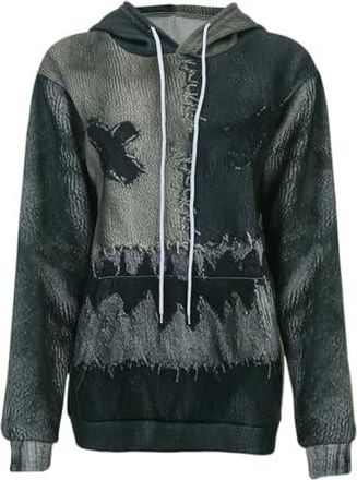 Generic Sweat &agrave; capuche surdimensionn&eacute; printemps 2026 automne hiver d&eacute;contract&eacute; &agrave; &eacute;paules tombantes avec impression num&eacute;rique haut tendance, gris, 4XL