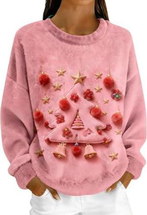 Generic Pull de Noël pour femme, pull mignon 3D avec imprimé renne et bonhomme de neige, arbre de neige, sweat-shirt de Noël en polaire imprimé graphique Père