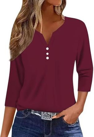 Generic Chemise à manches longues pour femme, coupe classique, couleur unie, avec manches trois quarts pour les trajets occasionnels, vêtements à manches long