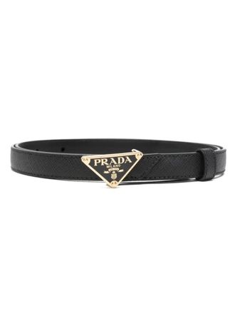 Prada G&uuml;rtel - Textured Leather Belt With Triangular Metal Buckle - Gr. 80 - in Schwarz - f&uuml;r Damen