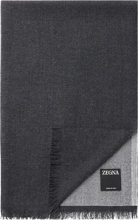 Ermenegildo Zegna Schal mit Lederlogo und Fransen - - Accessories - Herren - Grau - ONE SIZE