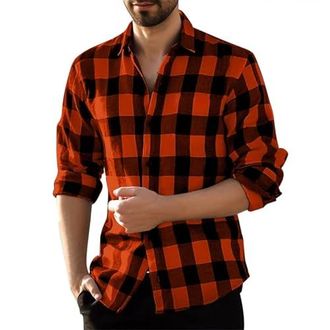 Generic Chemise &agrave; manches longues pour homme - Coupe ajust&eacute;e - Chemise &agrave; carreaux avec boutonni&egrave;re - Chemise d&eacute;t&eacute; l&eacute;g&egrave;re et respirante - Chemise de travail &agrave; 