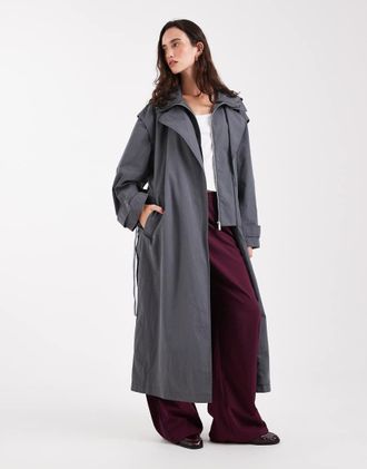 Asos Trench-coat double &eacute;paisseur &agrave; capuche - Gris