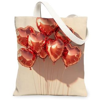 Generic Sacs fourre-tout en toile avec motif de ballon en forme de coeur, sacs d&eacute;picerie r&eacute;utilisables, style printanier, chic, l&eacute;ger, lavable, pour voyage, p