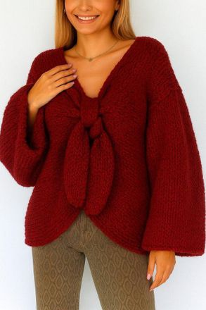 Worldclassca Cardigan WORLDCLASSCA Damen Oversize Cardigan Strickjacke mit Schleife Fashion Neue Kollektion - Stilvolle und gem&uuml;tliche Strickmode f&uuml;r Damen