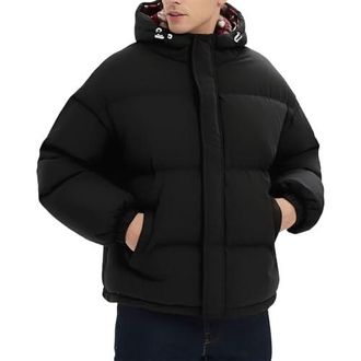 Generic Doudoune pour homme avec capuche imperméable et isolée, manteau bouffant chaud et confortable à manches longues pour randonnée, escalade, Noir, 4XL