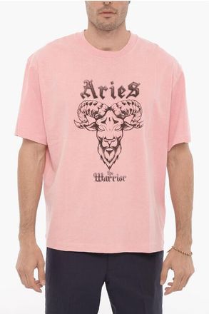 Neil Barrett Bedrucktes ARIES THE WARRIOR Rundhals-T-Shirt in Rosa