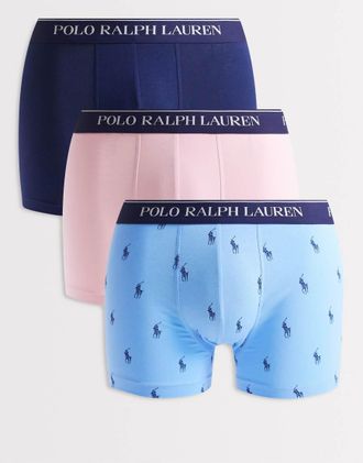 Polo Ralph Lauren 3er-Pack Boxershorts mit All-over-Logoprint in Rosa und Blau-Bunt