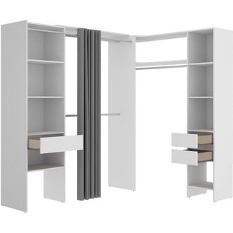 PEGANE Pegane - Kit armoire dressing dangle extensible en bois m&eacute;lamin&eacute; coloris blanc - Longueur 164-214 x Profondeur 141 x Hauteur 205 cm
