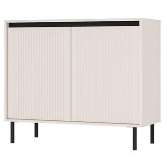 Selsey Kommode Osaka Sandbeige 84,7 x 100,2 x 40 cm - Schlafzimmer Sideboard mit 2 T&uuml;ren & 4 F&auml;chern - Wei&szlig;e Matt Oberfl&auml;che - Schwarze Metallf&uuml;&szlig;e 15 cm - MD