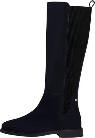 Tommy Hilfiger Bottes Femme Flag Long en Daim, Bleu (Space Blue), 38