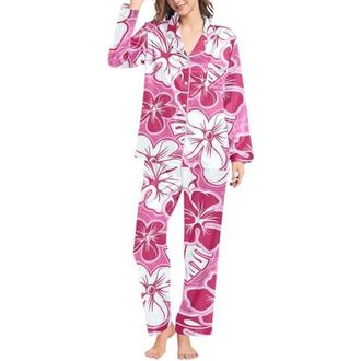 Generic Pyjama long pour femme pour la Saint-Valentin 2026 - Doux et confortable - Col en V - Pyjama mignon (2), rose, XXL