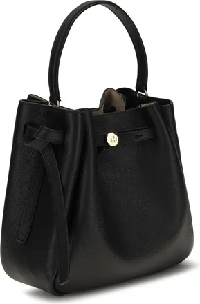 Tory Burch Womens Romy Hammered Leather Bucket Bag Black Calf Bos Taurus
