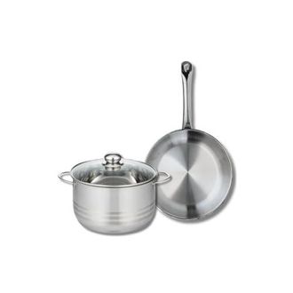 Fackelmann ELO 9869450 Batterie de cuisine 2 pièces, Ensemble de 1 Poêle de cuisson 28 cm et 1 faitout 24 cm Elo Profi Brillant, inox, induction