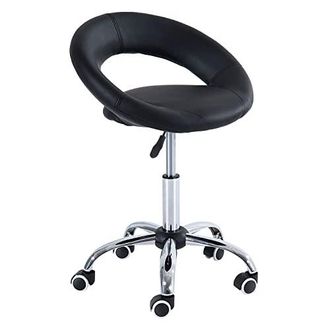 HOMCOM Tabouret &agrave; roulettes Tabouret de Massage pivotant 360&deg; Hauteur r&eacute;glable Similicuir pour Clinique pub Couture Peintre Coiffeuse Piano Noir