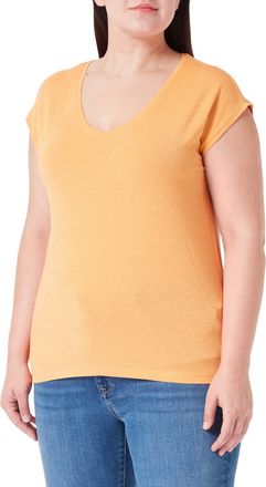 Pieces Pieces Womens PCBILLO Tee Lurex Stripes NOOS T-Shirt, Mock Orange/Detail:Lurex Gold, S