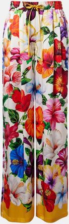 Dolce & Gabbana Pantalon palazzo en soie m&eacute;lang&eacute;e &agrave; fleurs