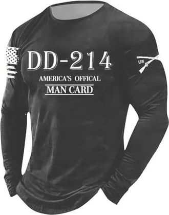 Generic T-shirt &agrave; manches longues pour homme style militaire 214 imprim&eacute; col rond d&eacute;contract&eacute; tendance ample confortable style v&eacute;t&eacute;ran th&egrave;me patriotique chemi