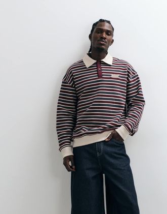 Pegador Pegador - Cannobio - Pull oversize style polo de rugby &agrave; rayures et manches longues - Bordeaux/cr&egrave;me-Multi