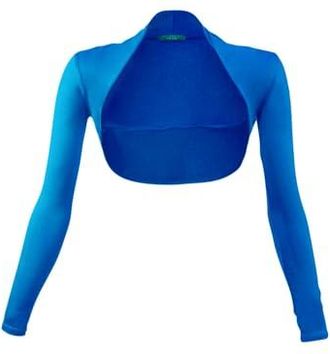 Glamexx24 Boléro élégant à manches longues pour femme - Veste boléro élégante - Veste courte - Cardigan léger pour les festivités, Bleu uni, M taille courte