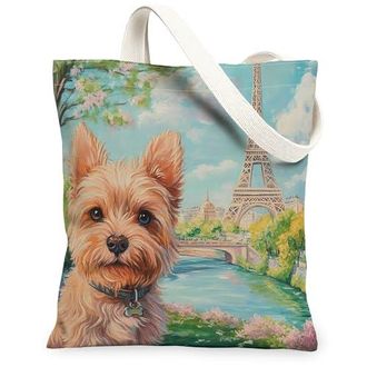 Generic Sac fourre-tout en toile motif chien Norfolk Terrier printanier 33 x 38,1 cm, tour romantique, sac d&eacute;picerie r&eacute;utilisable pour femme, motif animal de 