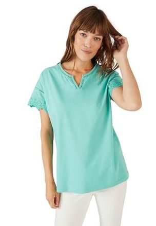 Damart T-Shirt Broderies Anglaises Pur Coton, Femme, Col Tunisien, Vert, 42/44