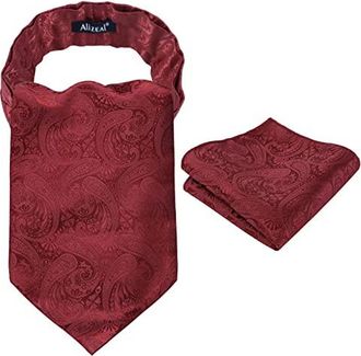 Alizeal Cravate &agrave; nouer soi-m&ecirc;me pour homme Ascot et carr&eacute; de poche, 138-Bordeaux, taille unique