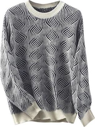 Generic Pull ample à manches longues pour femme - Couleur unie - Côtelé - Col rond - Élégant et léger - Décontracté, 10 Noir, 40