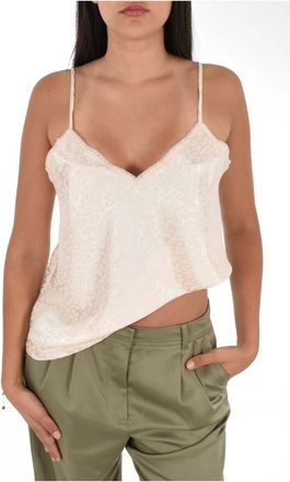 Molly Bracken Femme, Tops, Blanc, Taille: 40 FR Caraco satin&eacute; l&eacute;opard